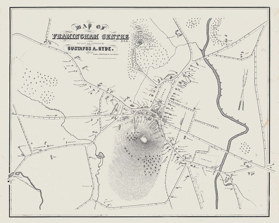 1850 Map of Framingham Massachusetts | Etsy