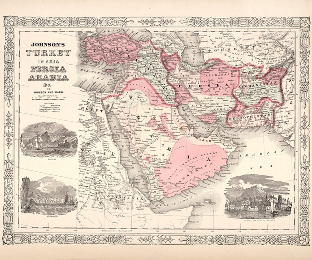 1864 Map of Turkey Persia and Arabia - Etsy