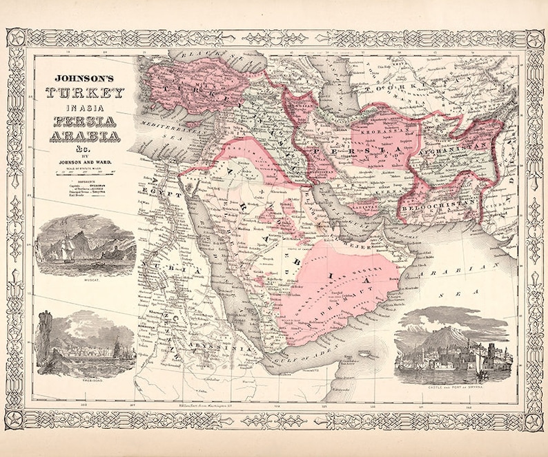 1864 Map of Turkey Persia and Arabia - Etsy