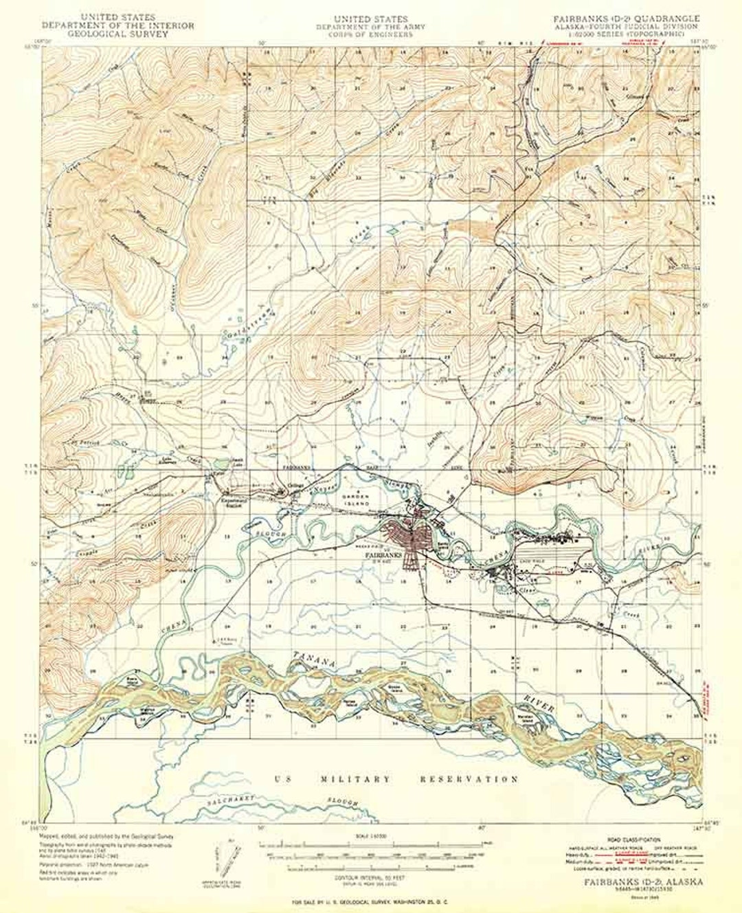 1949 Topo Map of Fairbanks Alaska Quadrangle - Etsy