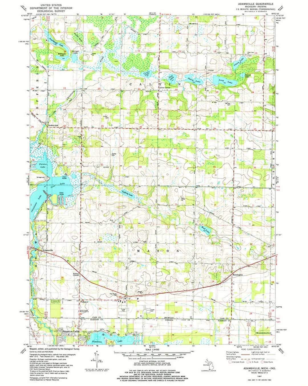 1981 Topo Map of Adamsville Michigan Quad Christiana Lake Chain Lake - Etsy