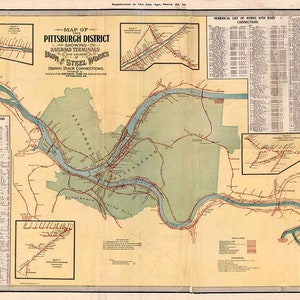 1906 Map of Pittsburgh Pennsylvania Railroad Terminals and Iron and ...