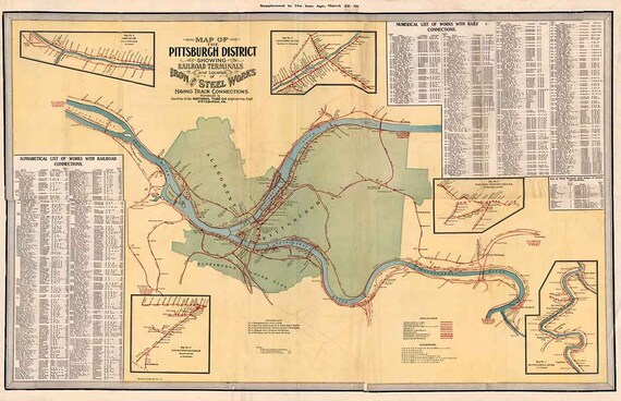 1906 Map of Pittsburgh Pennsylvania Railroad Terminals and - Etsy