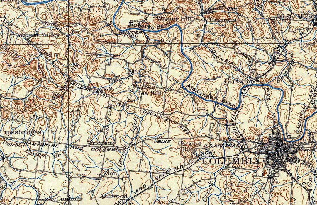 1901 Topo Map of Columbia Tennessee Maury County - Etsy UK