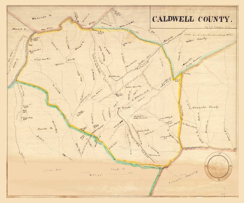 1878 Map of Caldwell County North Carolina - Etsy