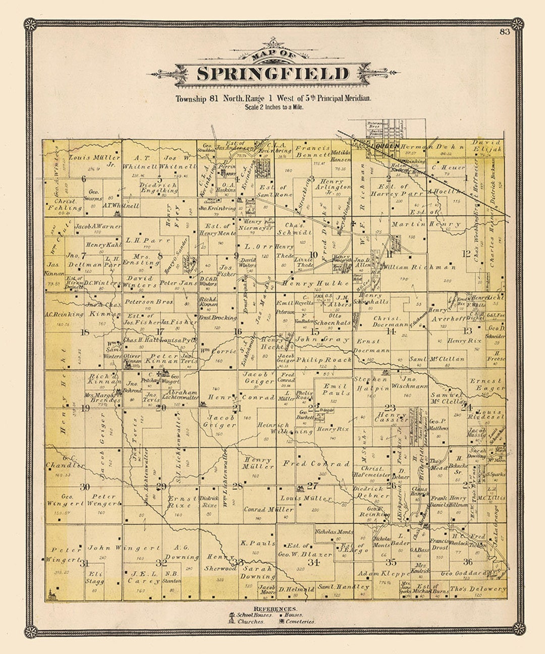 1885 Map of Springfield Township Cedar County Iowa - Etsy