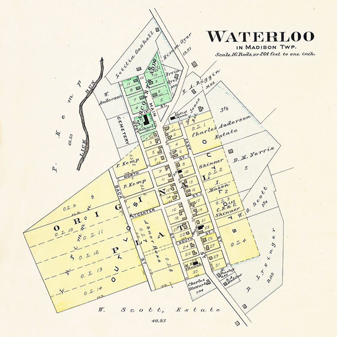1913 Town Map of Waterloo Fayette County Ohio - Etsy