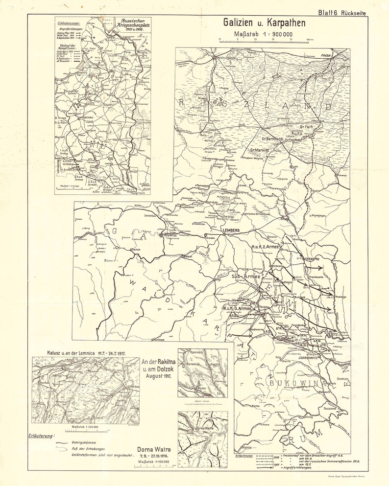 1918 Map of Carpathian Galicia Austria Hungary Lemberg WW1 - Etsy