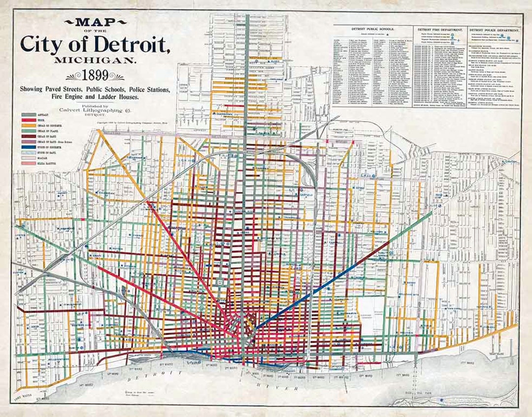 1899 Map of Detroit Michigan - Etsy