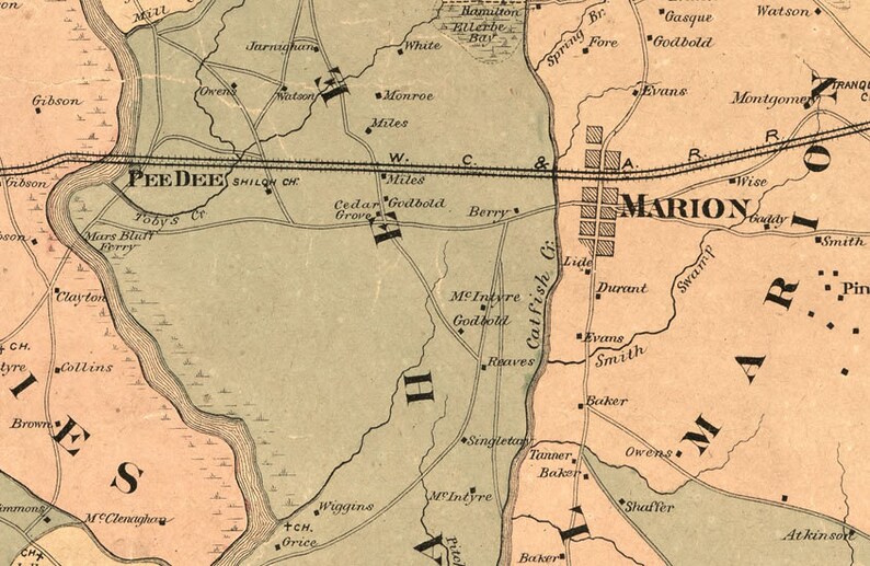 1882 Map of Marion County South Carolina Family Names - Etsy