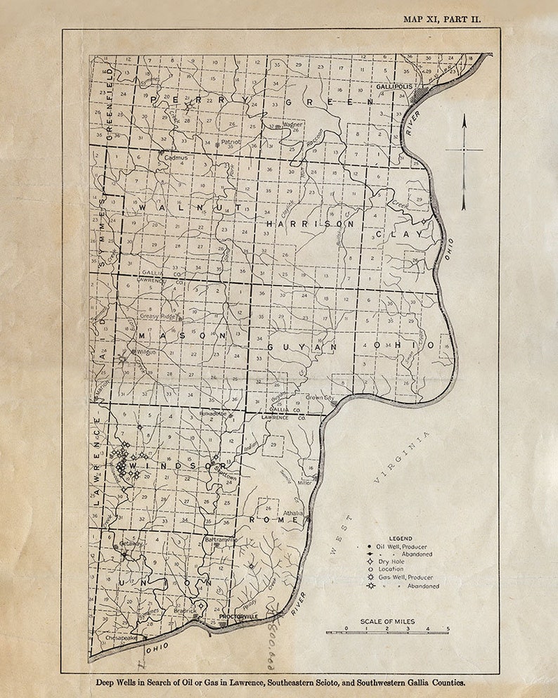 1916 Oil & Gas Well Map of Lawrence Scioto and Southwestern | Etsy