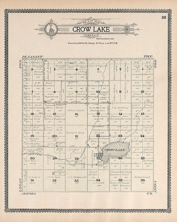 1909 Map of Crow Lake Township Jerauld County South Dakota - Etsy