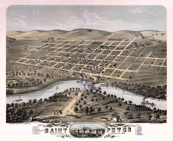 1870 Panoramic Map of Saint Peter Nicollet County Minnesota | Etsy
