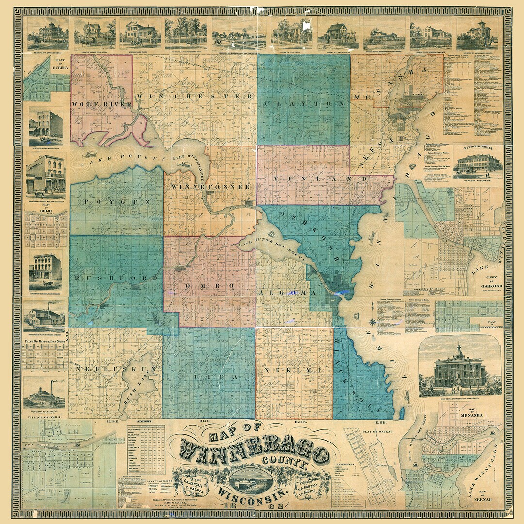1862 Map of Winnebago County Wisconsin - Etsy