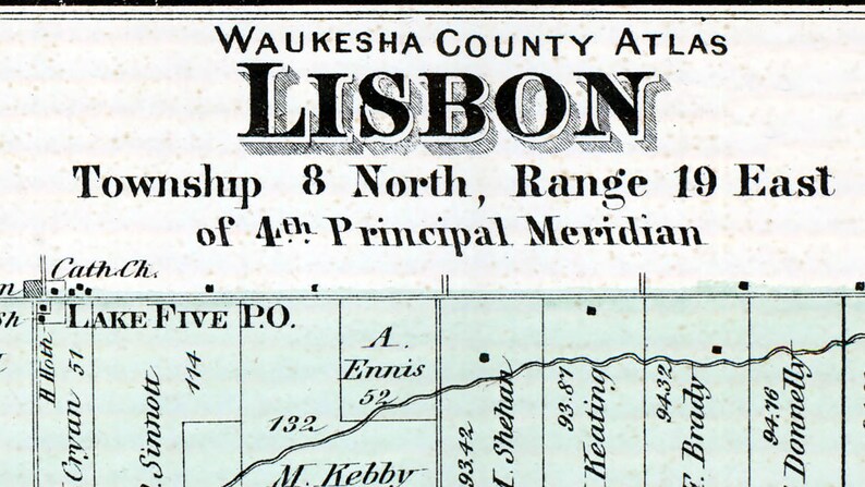 1873 Map of Lisbon Township Waukesha County Wisconsin - Etsy
