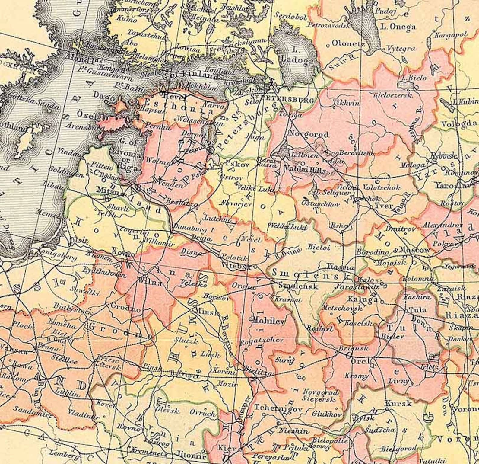 1888 Map of Russia in Europe - Etsy