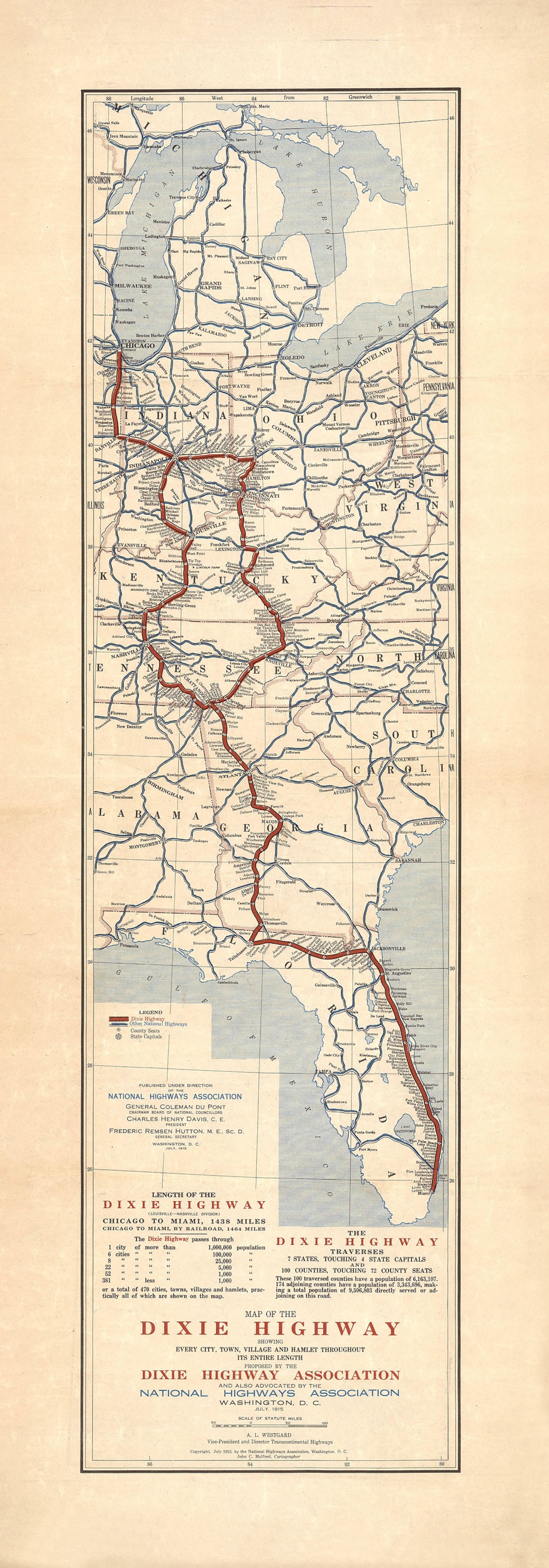 1915 Map of the Dixie Highway Illinois to Florida - Etsy