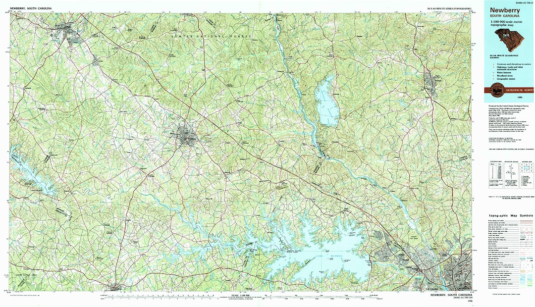 1986 Topo Map of Newberry South Carolina Quadrangle - Etsy