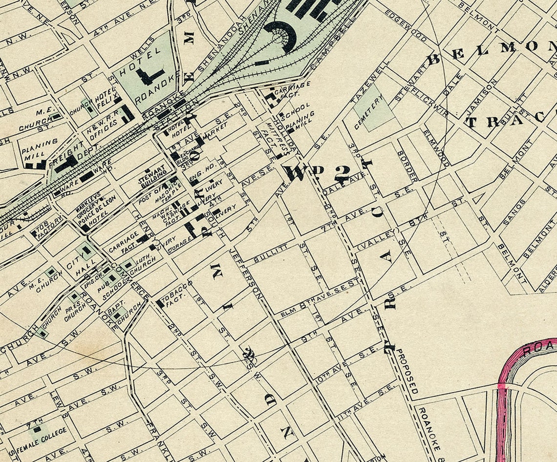1890 Map of Roanoke Virginia - Etsy