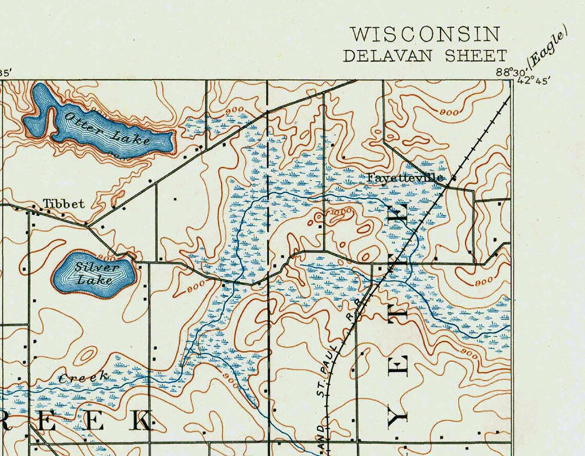1893 Topo Map of Delavan Wisconsin Quadrangle Delavan Lake | Etsy