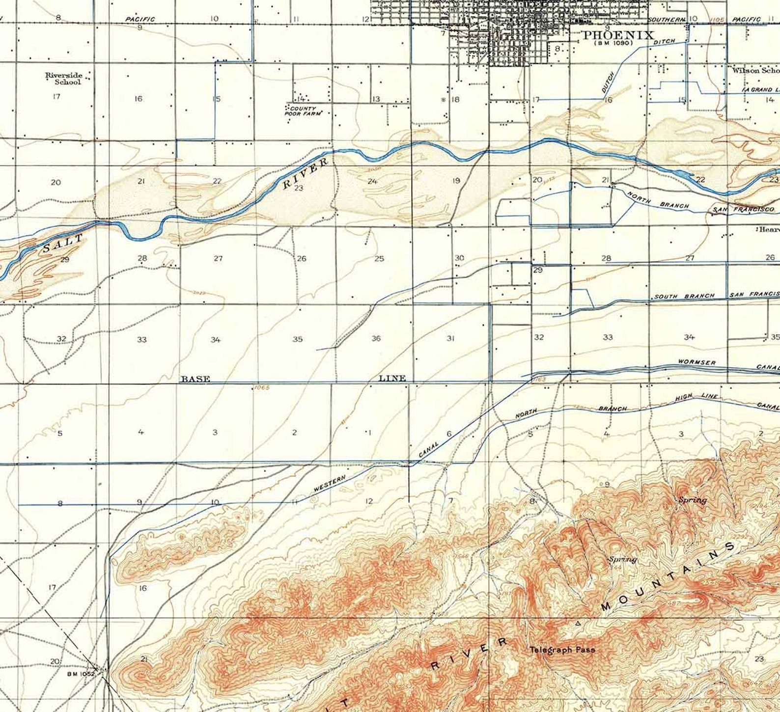 1912 Topo Map of Phoenix Arizona Gila River Indian Reservation - Etsy