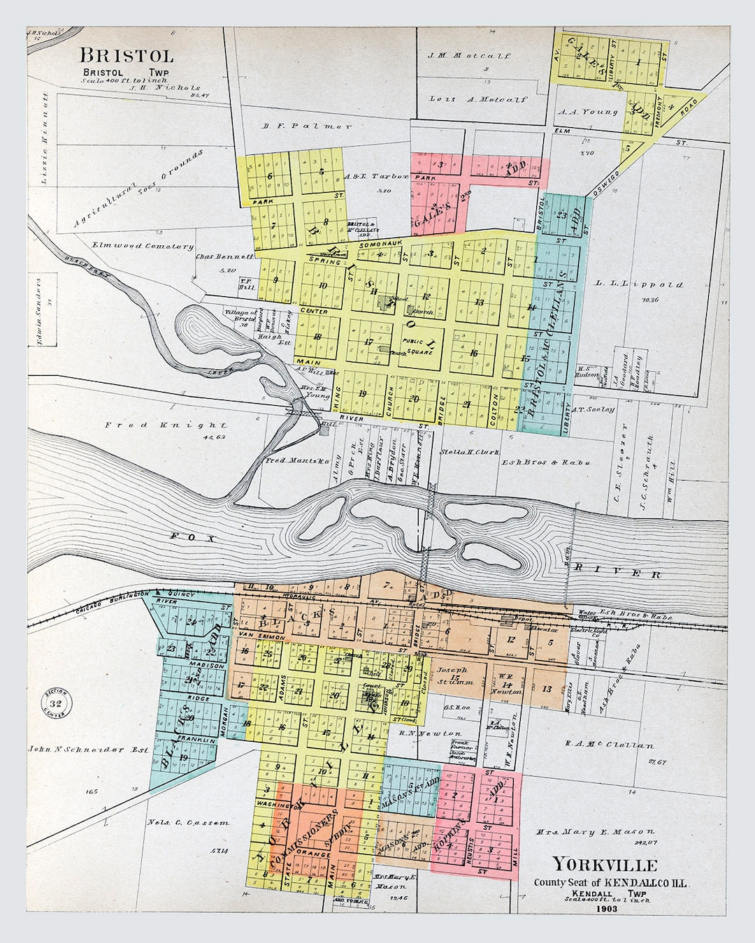 1903 Map of Yorkville and Bristol Kendall County Illinois - Etsy