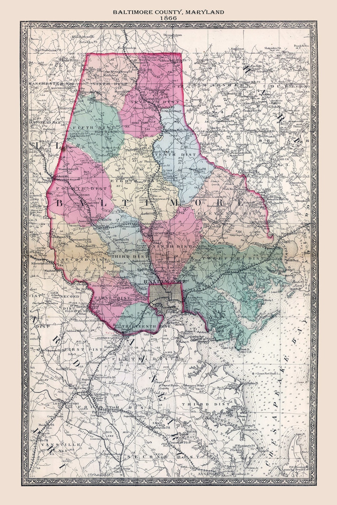 1866 Map of Baltimore County Maryland - Etsy
