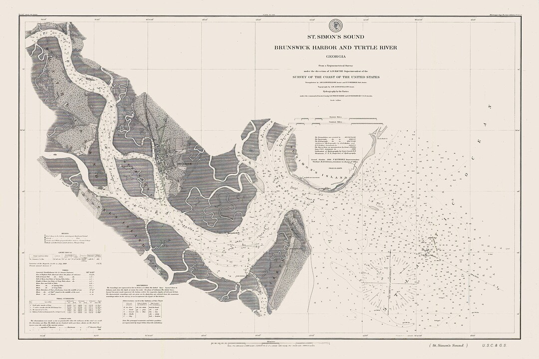 1888 Nautical Chart of St Simons Sound Georgia - Etsy