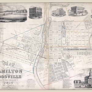 1849 Town Map of Hamilton and Rossville Butler County Ohio - Etsy