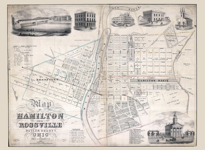 1849 Town Map of Hamilton and Rossville Butler County Ohio - Etsy