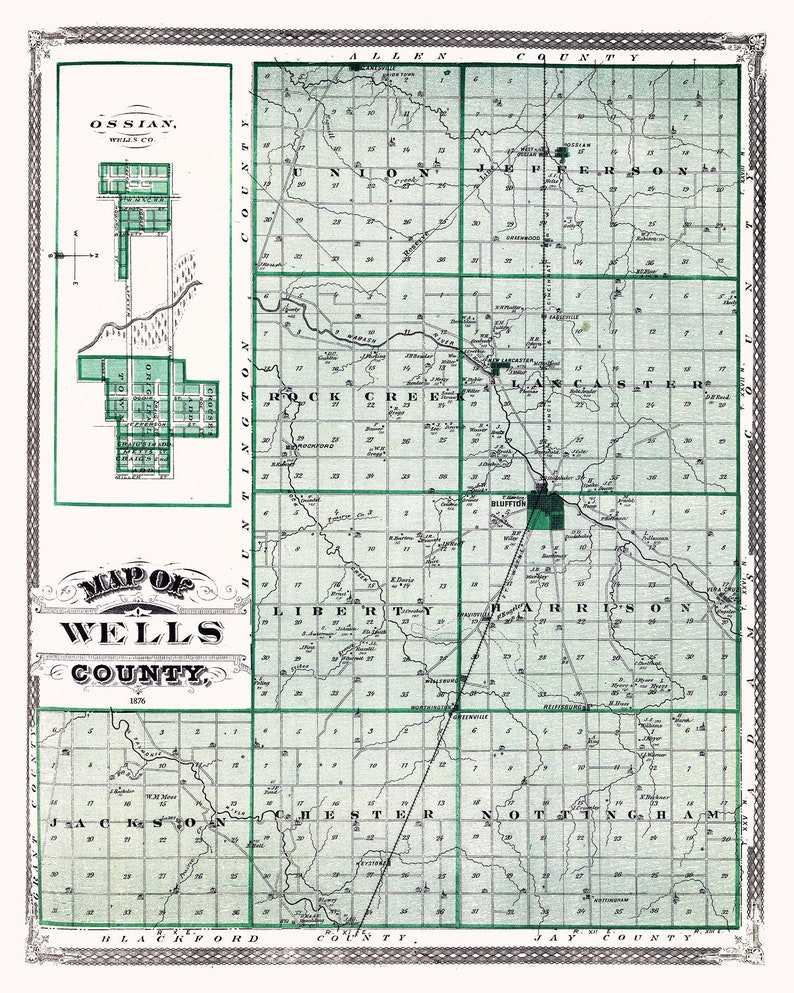 1876 Map of Wells County Indiana - Etsy