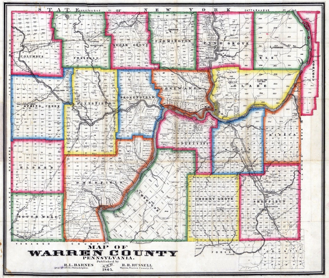 1865 Farm Line Map of Warren County Pa - Etsy
