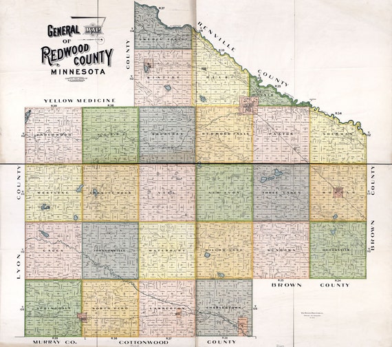 1898 Map of Redwood County Minnesota Redwood Falls | Etsy