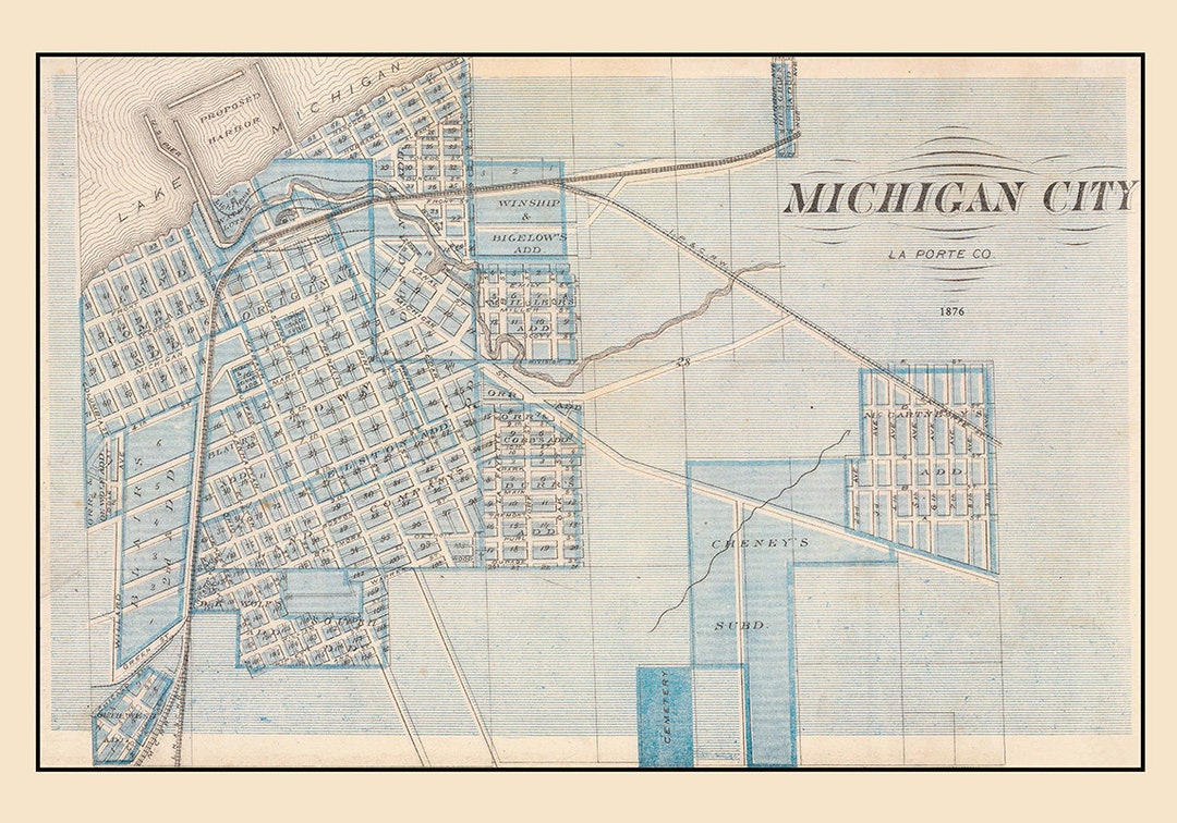 1876 Town Map of Michigan City La Porte County Indiana - Etsy