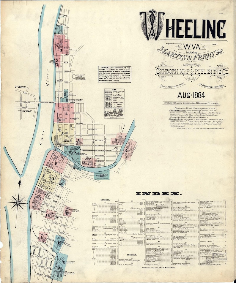 1884 Map of Wheeling West Virginia - Etsy