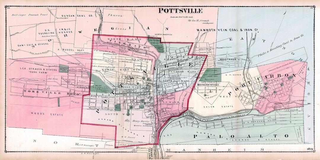 1875 Town Map of Pottsville Schuylkill County Pennsylvania - Etsy