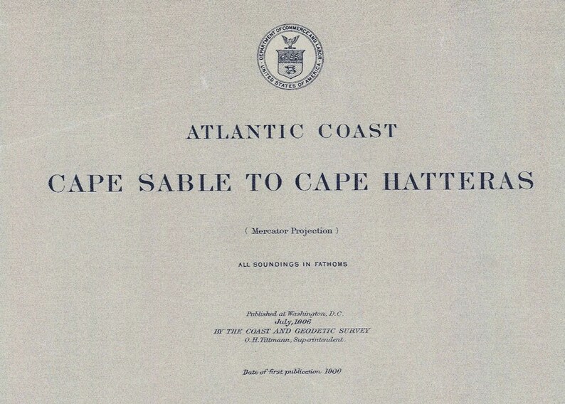 1906 Nautical Map of Cape Sable to Cape Hatteras | Etsy
