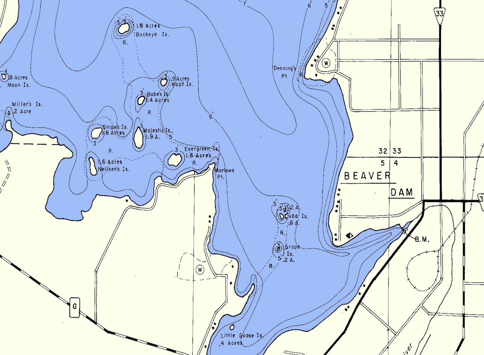 1972 Map of Beaver Dam Lake Dodge County Wisconsin - Etsy