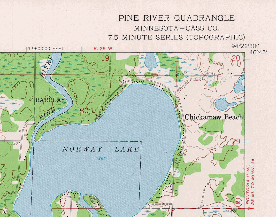 1959 Topo Map of Pine River Minnesota Quadrangle Norway Lake - Etsy