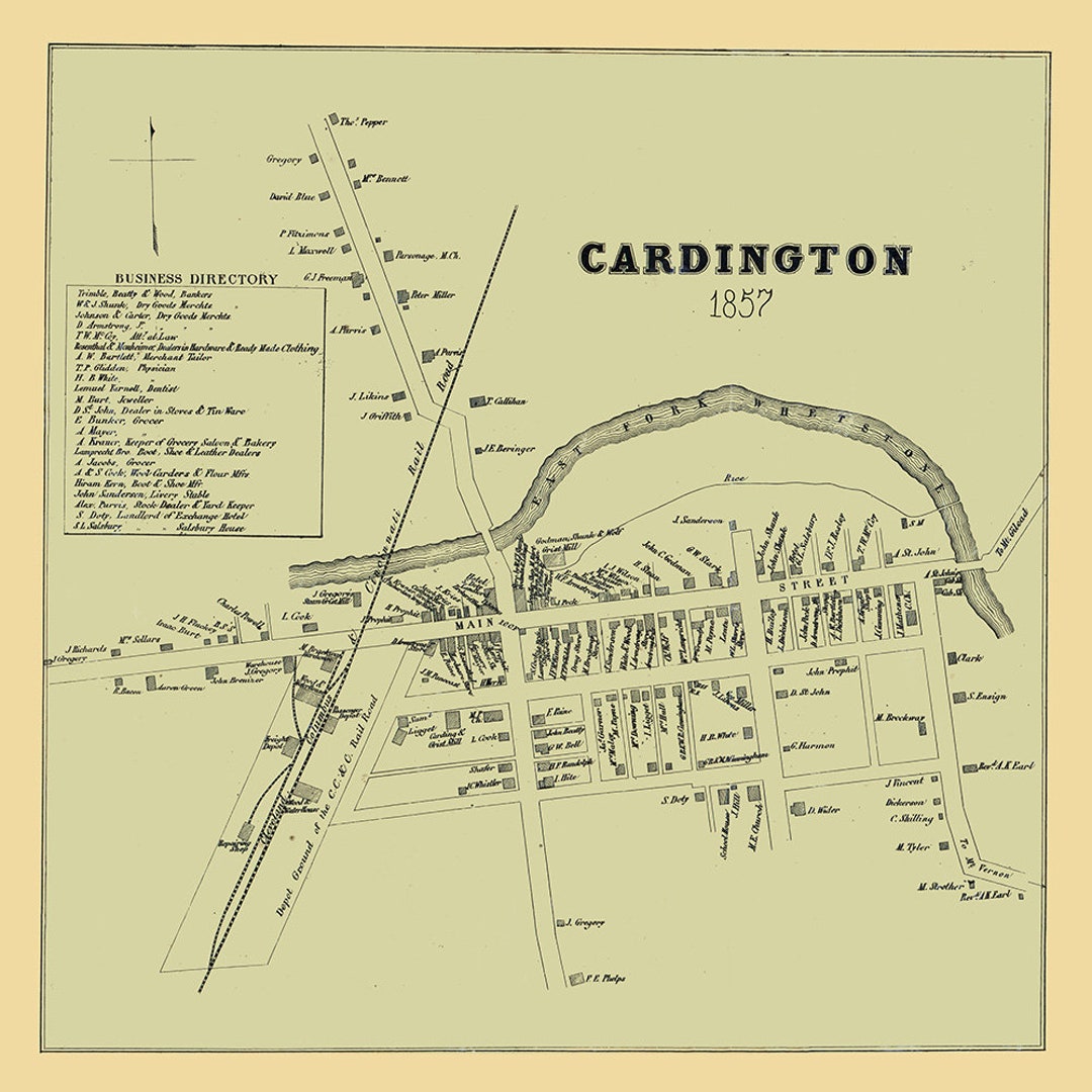 1857 Town Map of Cardington Morrow County Ohio - Etsy