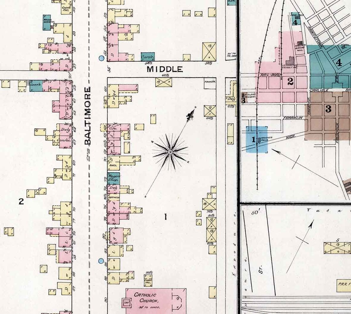 1886 Town Map of Hanover York County Pennsylvania - Etsy