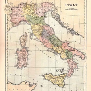 1874 Map of Italy - Etsy