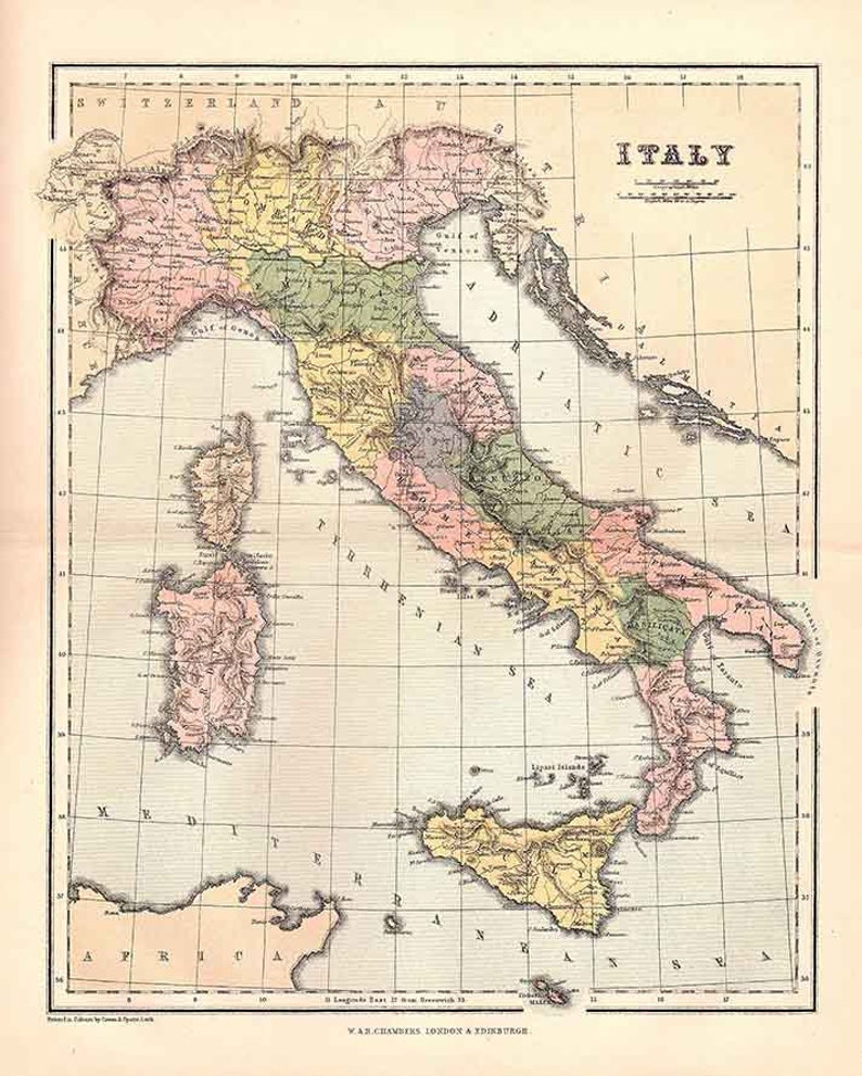 1874 Map of Italy - Etsy