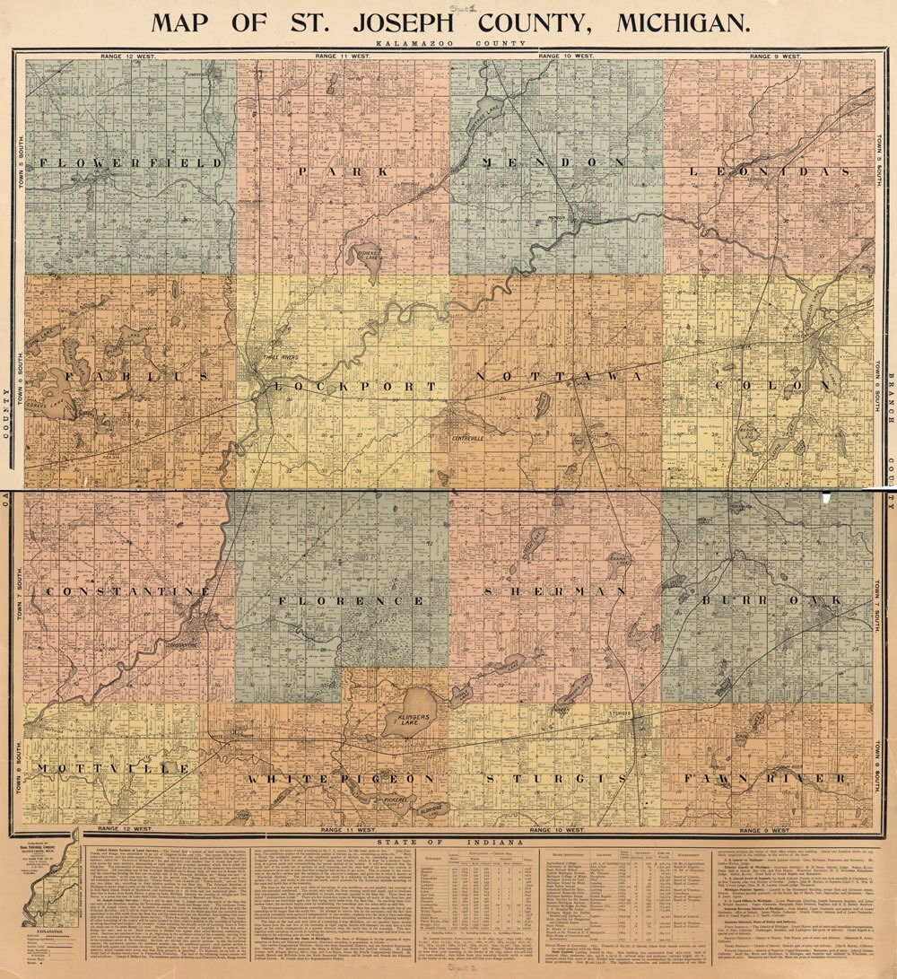 1897 Farm Line Map of Saint Joseph County Michigan Constantine | Etsy