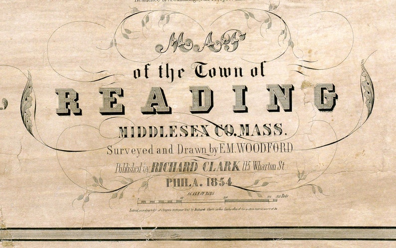 1854 Town Map of Reading Middlesex County Massachusetts - Etsy