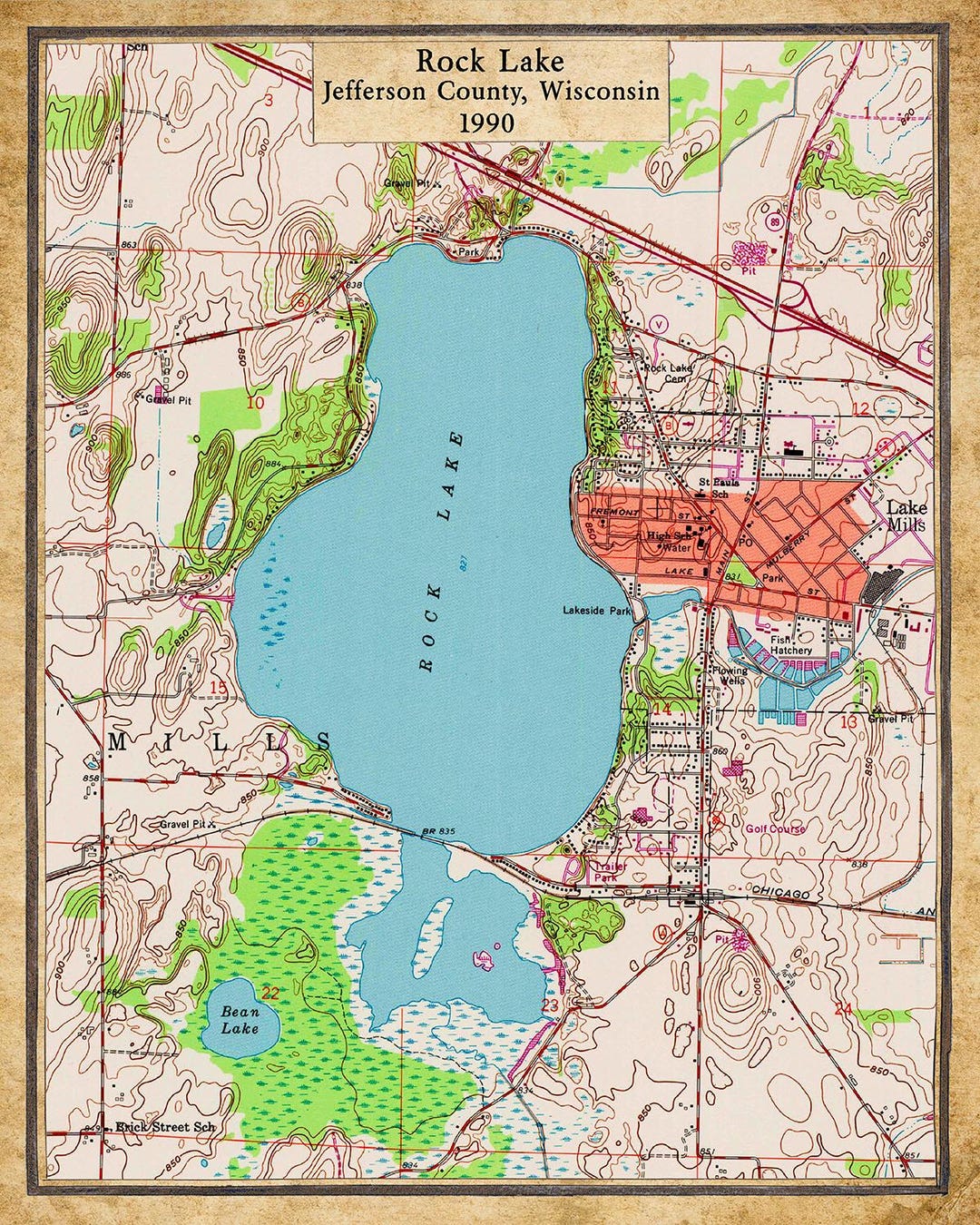1990 Map of Rock Lake Jefferson County Wisconsin - Etsy