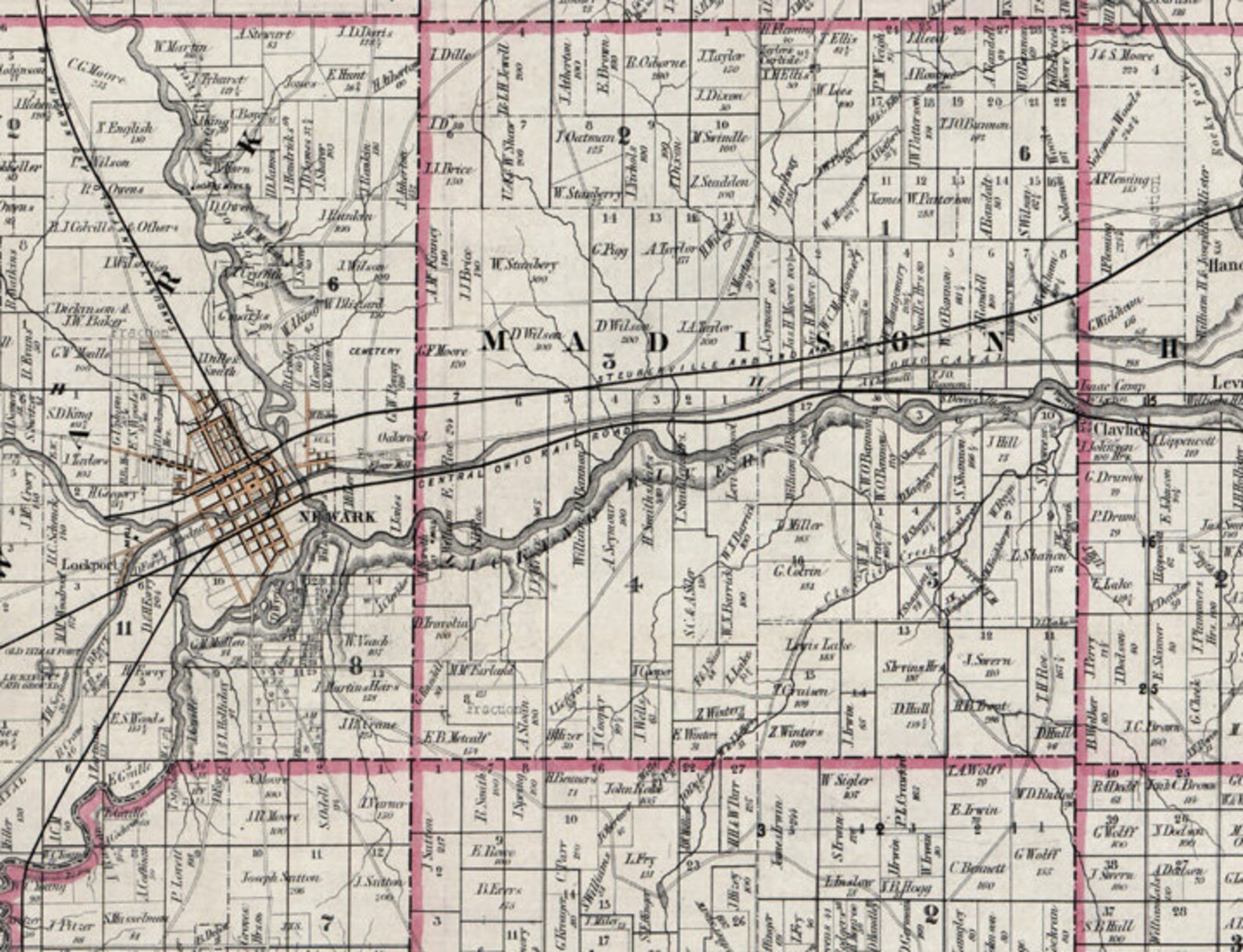 1854 Farm Line Map of Licking County Ohio Newark Granville | Etsy