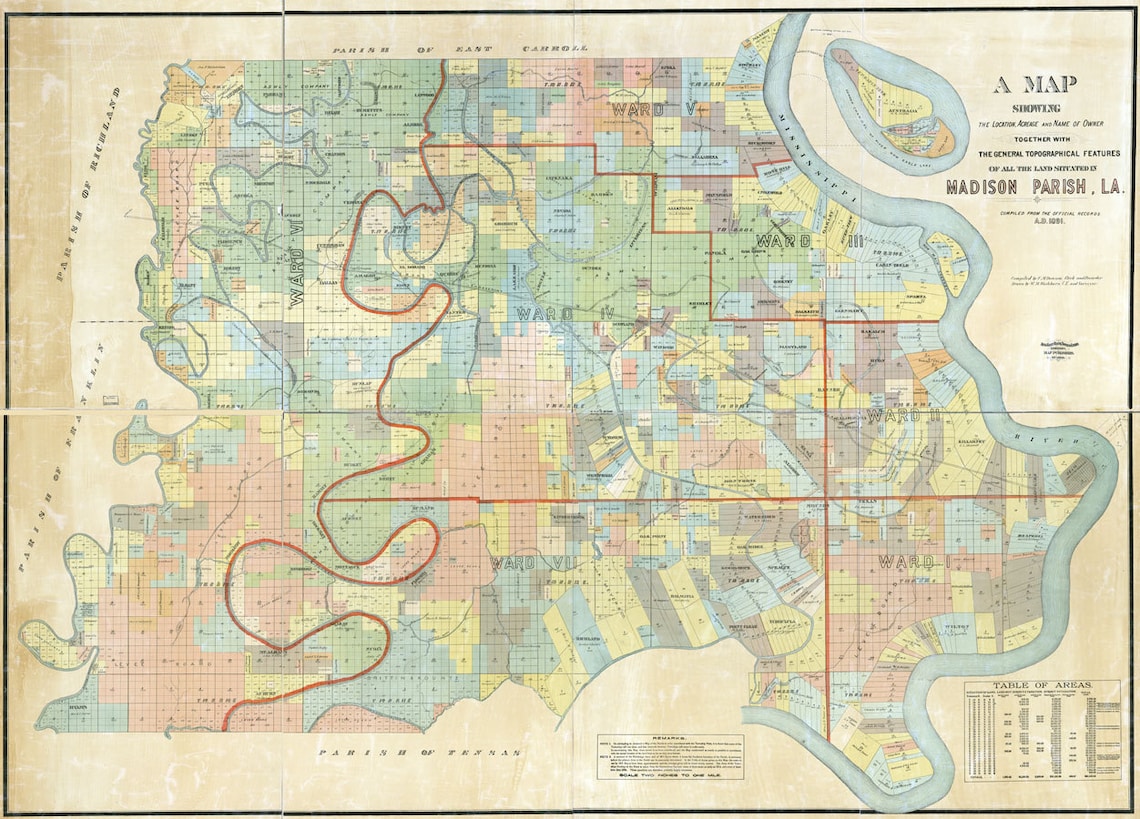 1891 Map of Madison Parish (county) Louisiana Tallulah - Etsy