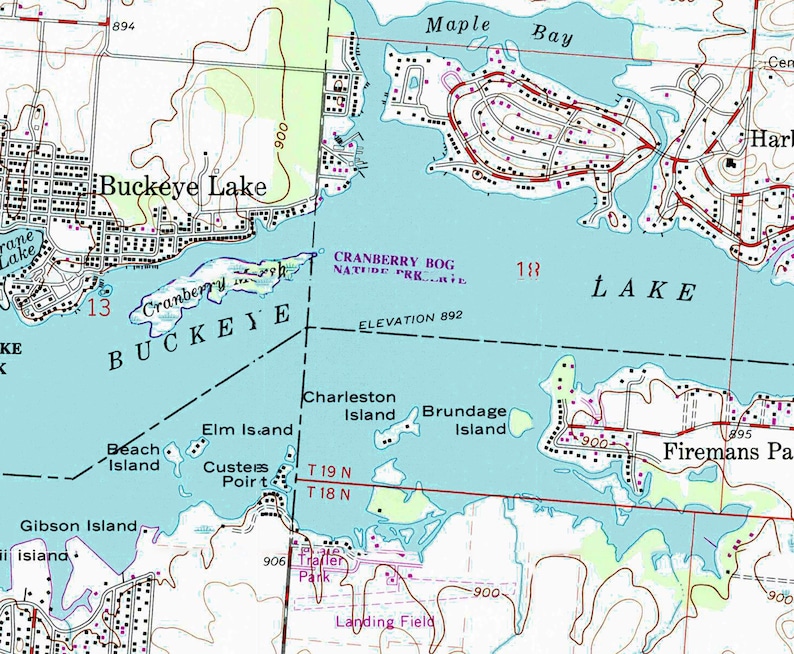 1994 Map of Buckeye Lake Fairfield Perry and Licking County | Etsy