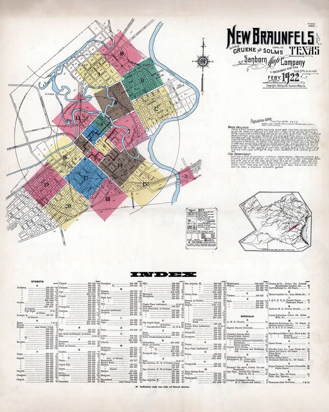 1922 Town Map of New Braunfels Comal County Texas - Etsy